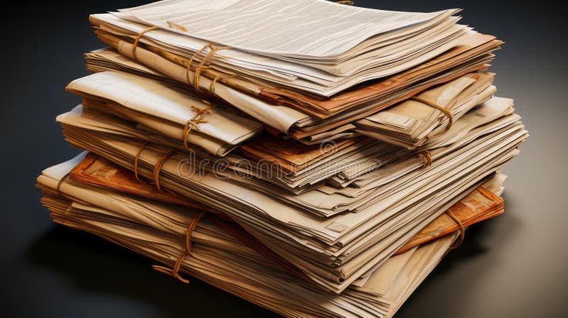 A Stack of Old Papers. Generative AI. Stock Illustration - Illustration ...
