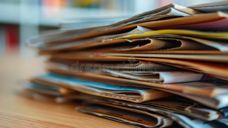 Stack of Old Papers and Magazines Taking Up Space on Desk Stock Image ...