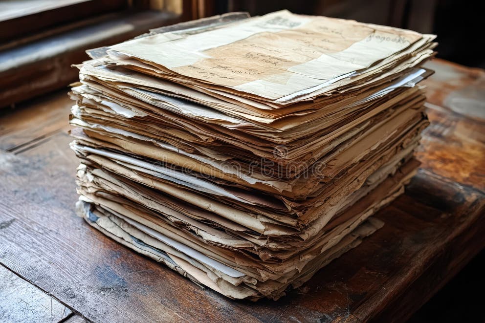 Stack of Old Papers on a Table Stock Photo - Image of stack, office ...
