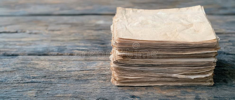 Stack of Old Papers on a Wooden Surface Stock Illustration ...
