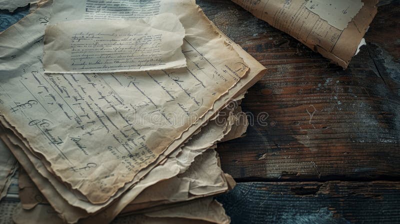 Stack of Old Papers on a Wooden Surface Stock Photo - Image of writing ...