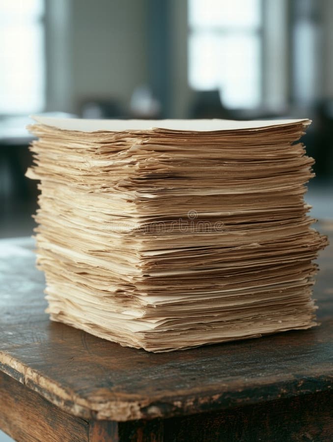Stack of Old Papers on Wooden Table Stock Illustration - Illustration ...