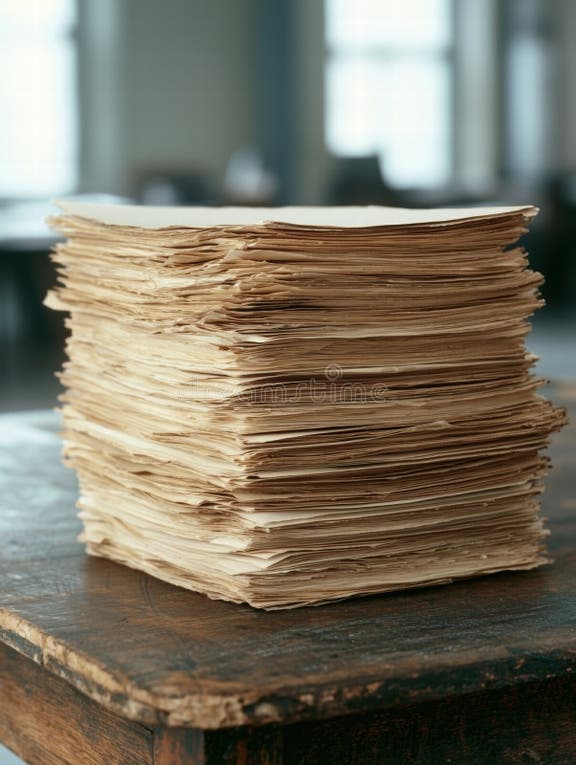 Stack of Old Papers on Wooden Table Stock Illustration - Illustration ...
