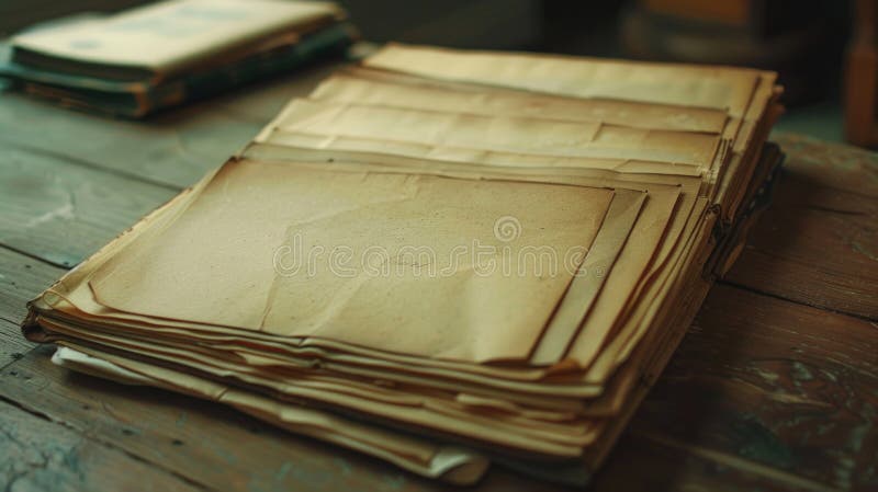 A Stack of Old Papers on a Wooden Table, Perfect for Vintage Themes and ...