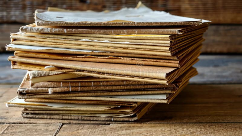 Stack of Old Papers on Wooden Table, Vintage Nostalgia Concept Stock ...
