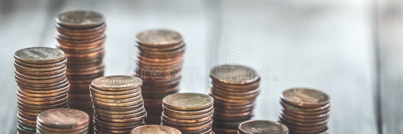 Stack of Old Pennies stock photo. Image of banking, stack - 144996328