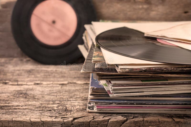 Stack of Old Records (sepia) Stock Photo - Image of retro, nostalgia ...