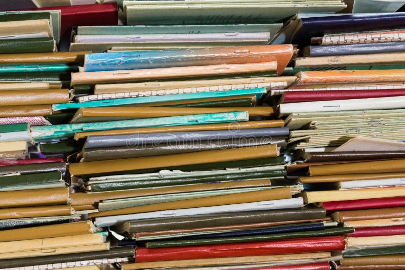 A Stack of Old School Notebooks. Multicolored Cover Stock Image - Image ...