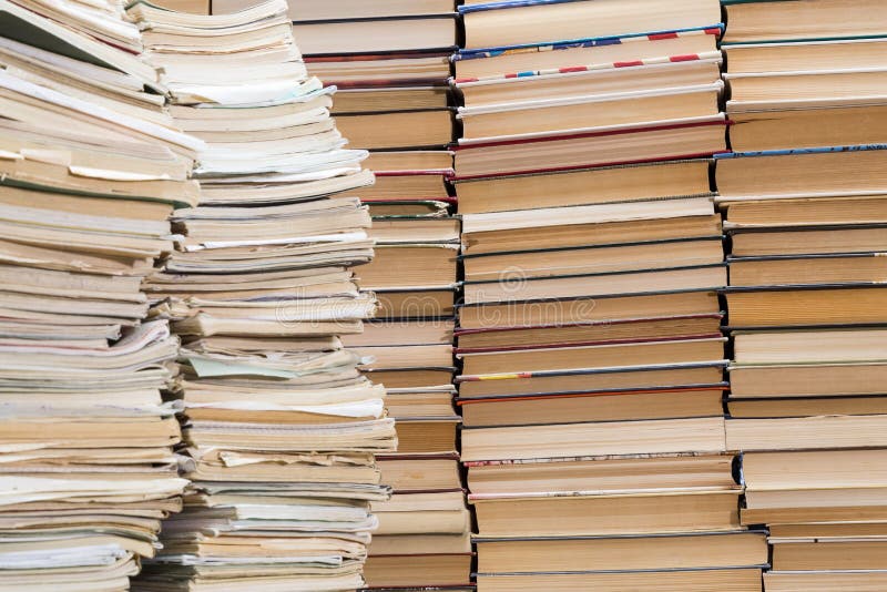 A Stack of Old School Notebooks and a Stack of Textbooks or Books Stock ...