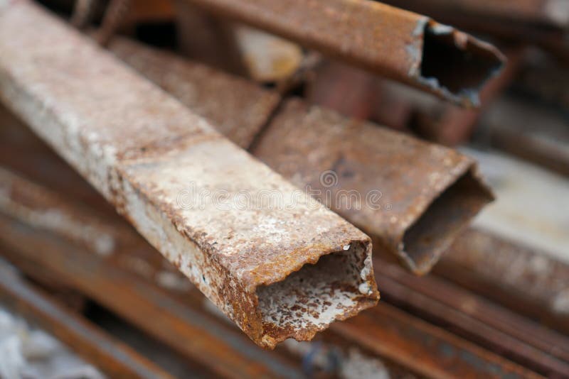 Stack of the Old Steel Tube Bars with the Rusty, Components in a ...