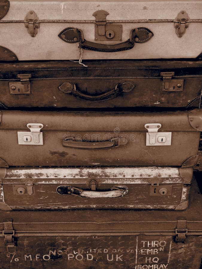 Stack of Old Suitcases in Sepia Stock Photo - Image of sepia, stack ...