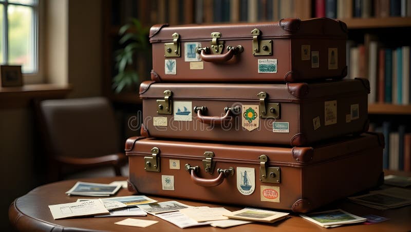 A Stack of Old Suitcases with Vintage Travel Stickers in a Cozy Corner ...