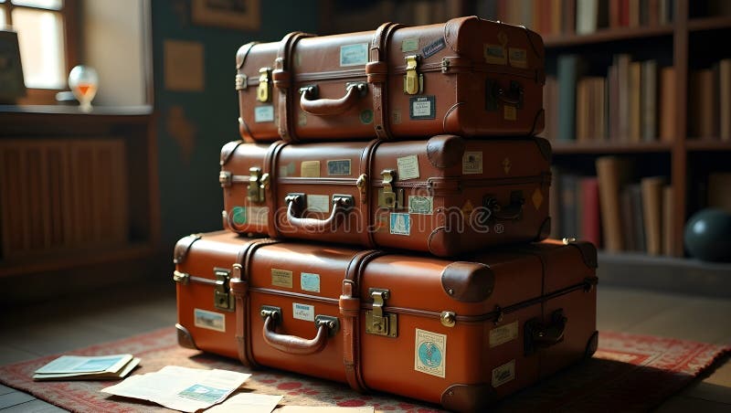 A Stack of Old Suitcases with Vintage Travel Stickers in a Cozy Corner ...