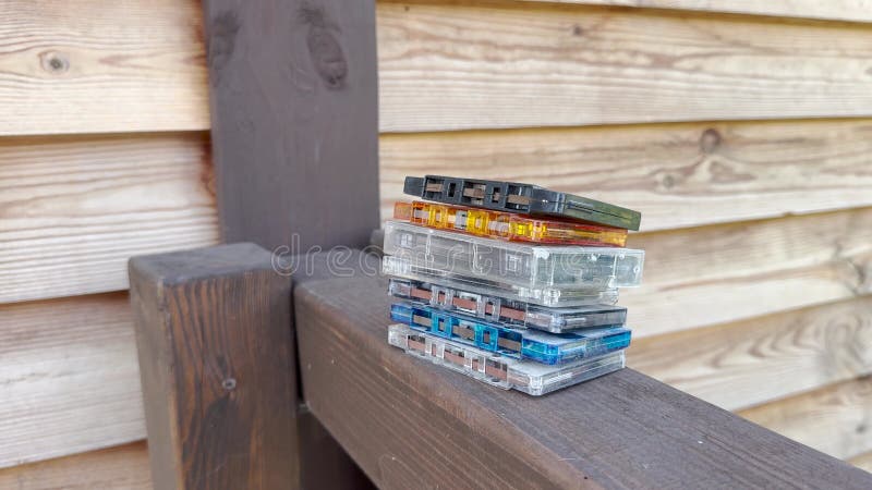 A Stack of Old Tape Cassettes Stacked on Top of Each Other Stock ...