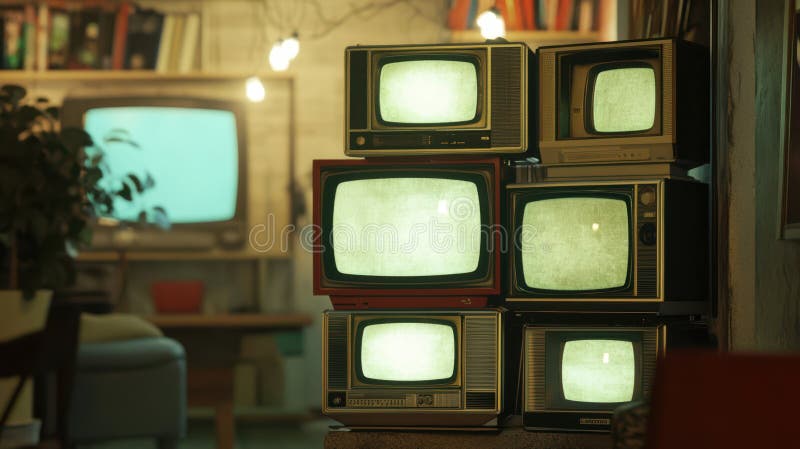 A Stack of Old Televisions Sitting in a Living Room Stock Illustration ...