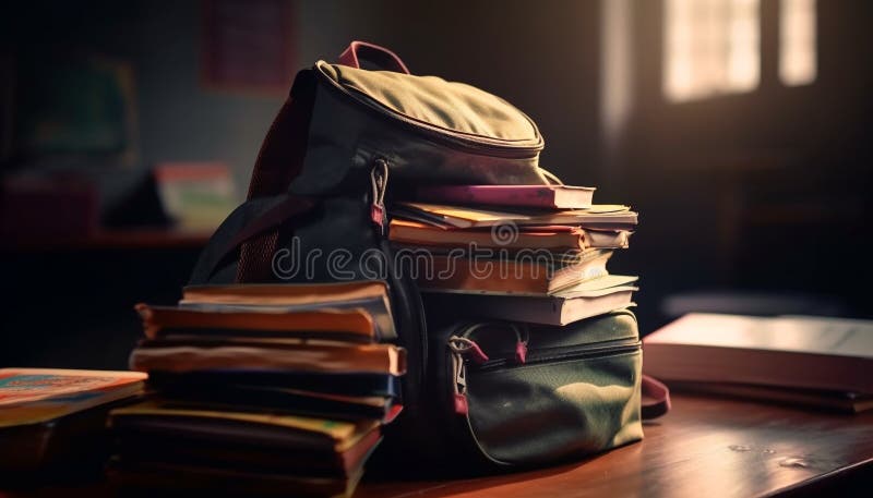 Stack of Old Textbooks on a Messy Table in Library Generated by AI ...