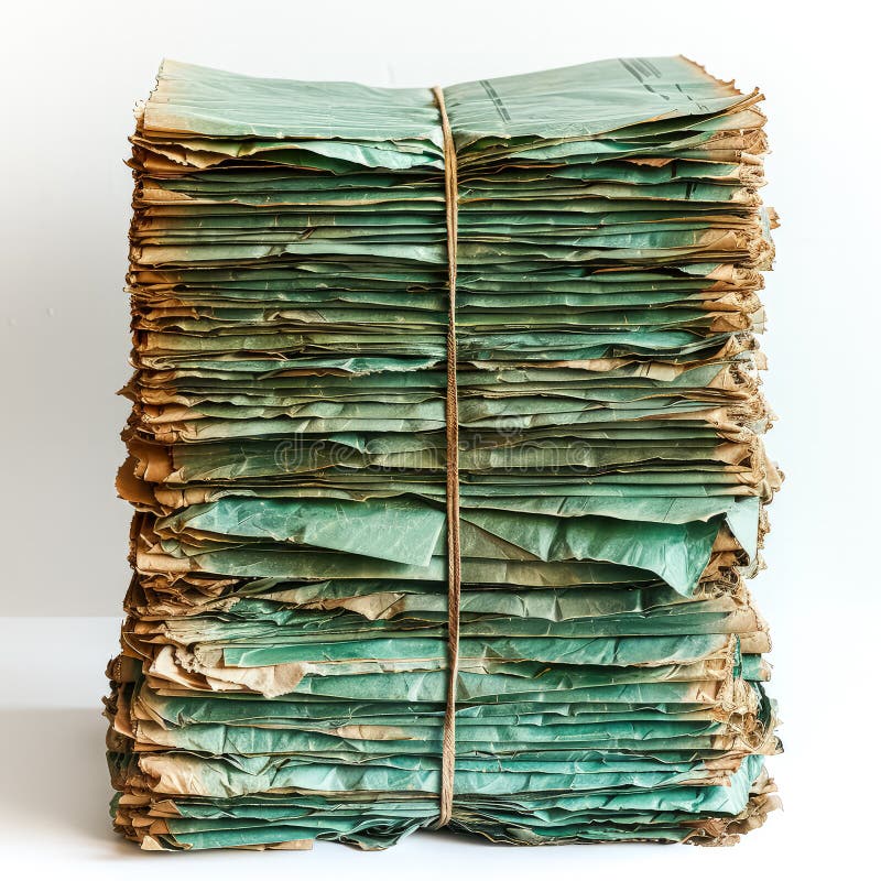 A Stack of Old, Torn Green Paper with a Green String Tied To it Stock ...