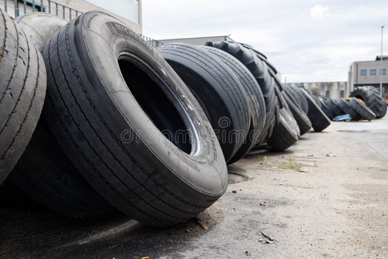 Stack of Old Used Tires of Different Sizes and Types in Abandoned Scrap ...