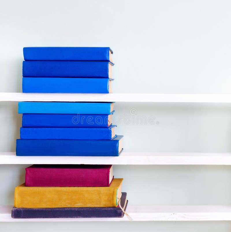 Stack of Old Vintage Blue Books on Wooden Shelf in University Library ...