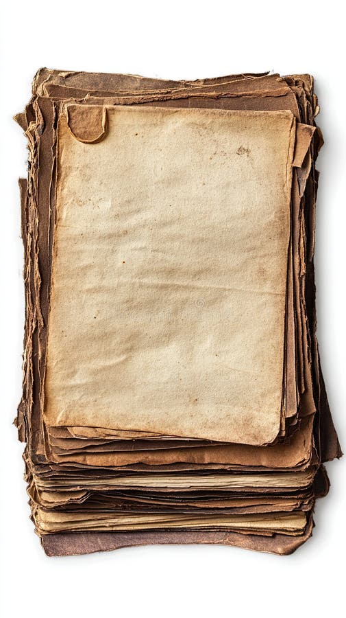 Stack of Old Vintage Papers with Aged Edges Isolated on a White ...