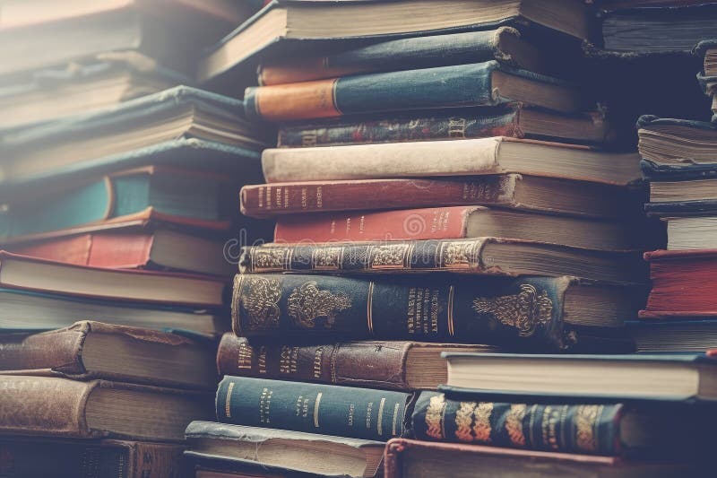 Stack of Old Vintage Retro Books Piled One Next To Another Extreme ...