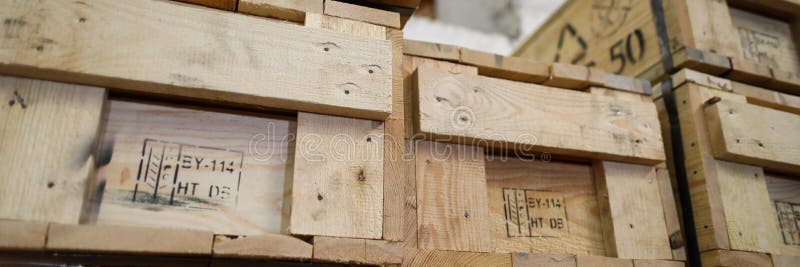 Stack of Old Wooden Packaging Boxes Standing in Column Stock Photo ...