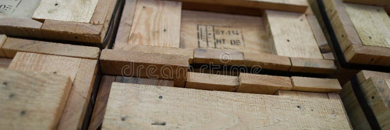 Stack of Old Wooden Packaging Boxes Standing in Column Stock Photo ...