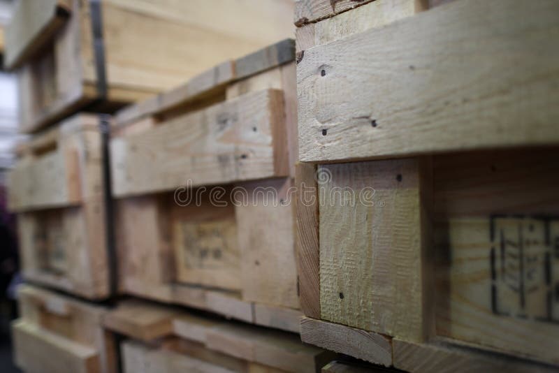 Stack of Old Wooden Packaging Boxes Standing in Column Stock Image ...