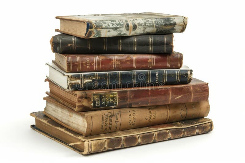 A Stack of Old, Worn Books with Faded Covers and Yellowed Pages Stock ...