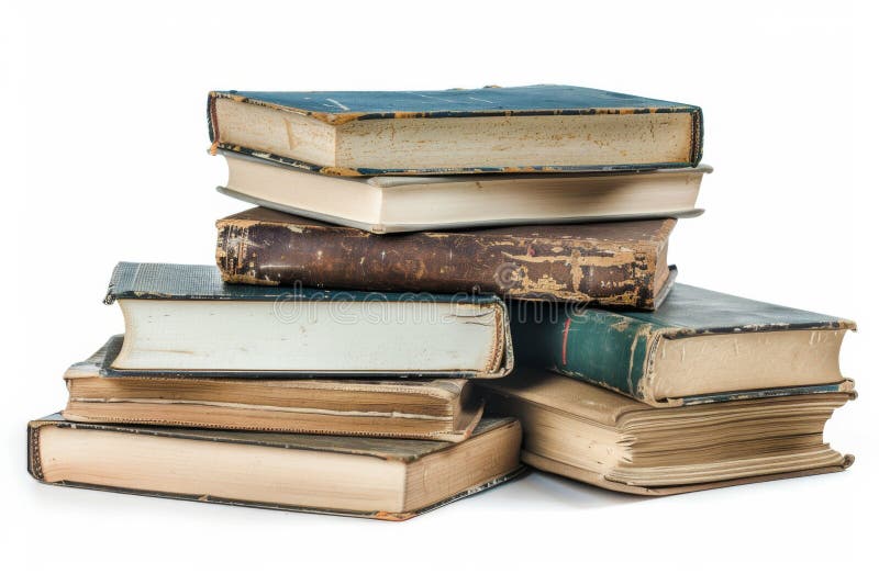 A Stack of Old, Worn Books with Faded Covers and Yellowed Pages Stock ...