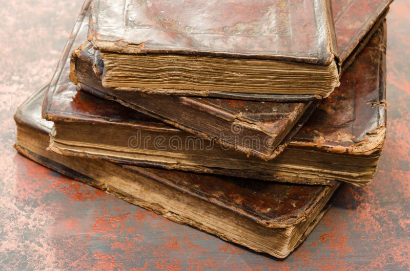 Stack of Old Worn Shabby Jewish Books in Leather Binding on the Open ...