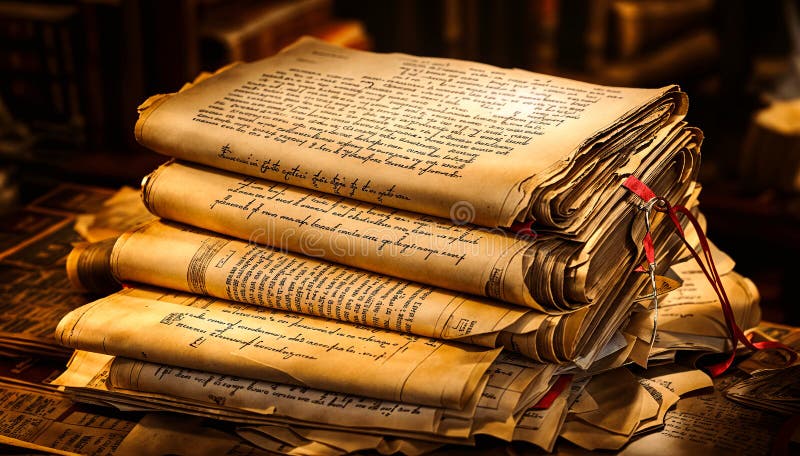 A Stack of Old Yellowed Papers with Script on Them the Papers are Tied ...