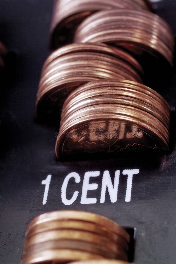 Stack of One Cent Coins in Cash Box, Close-up Stock Photo - Image of ...