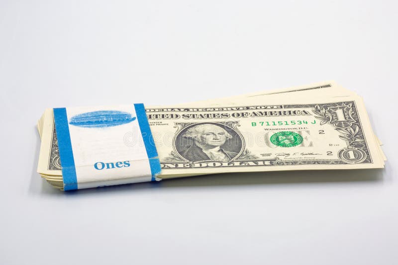 Stack of One Dollar Bills in Bank Packaging Stock Image - Image of ...
