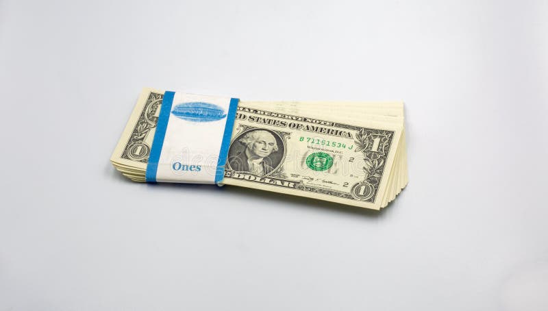 Stack of One Dollar Bills in Bank Packaging Stock Photo - Image of ...