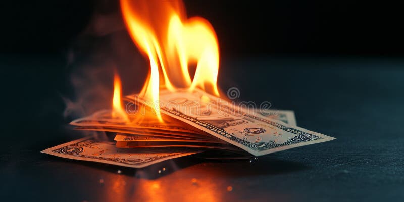Stack of One Dollar Bills Burning in Flames Stock Illustration ...
