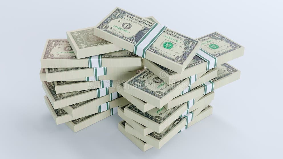 Stack of One Dollar Bills Isolated on White Background. Stock Image ...