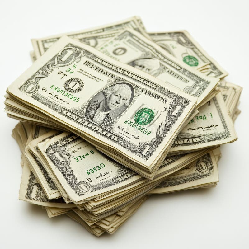 Stack of One Dollar Bills on White Background Stock Illustration ...