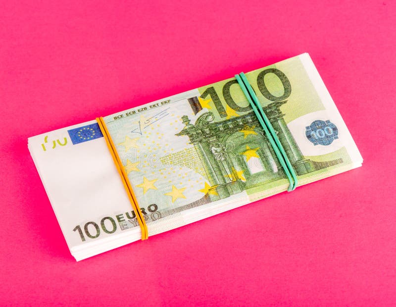 Stack of One Hundred Euro Banknotes is Tied with Yellow and Green ...