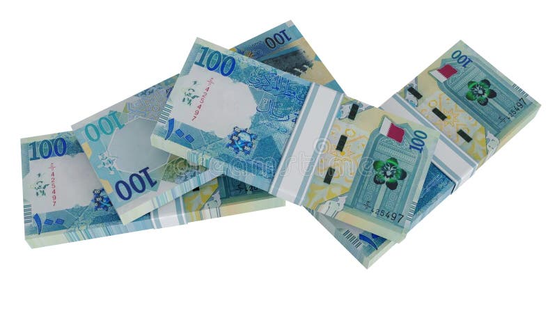 Stack of One Hundred Riyal Qatari Bills Isolated on White Background ...