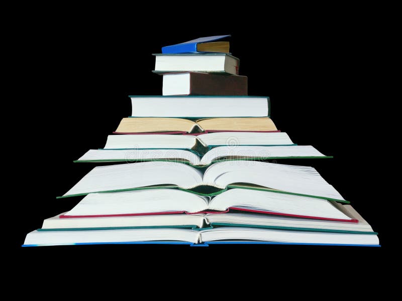Stack of Open Books, Isolated on Black Stock Image - Image of ...