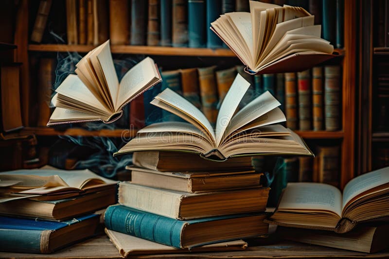 A Stack of Open Books with Pages Fluttering, Conveying the Notion of ...