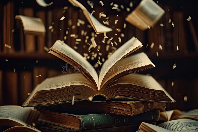 A Stack of Open Books with Pages Fluttering, Conveying the Notion of ...