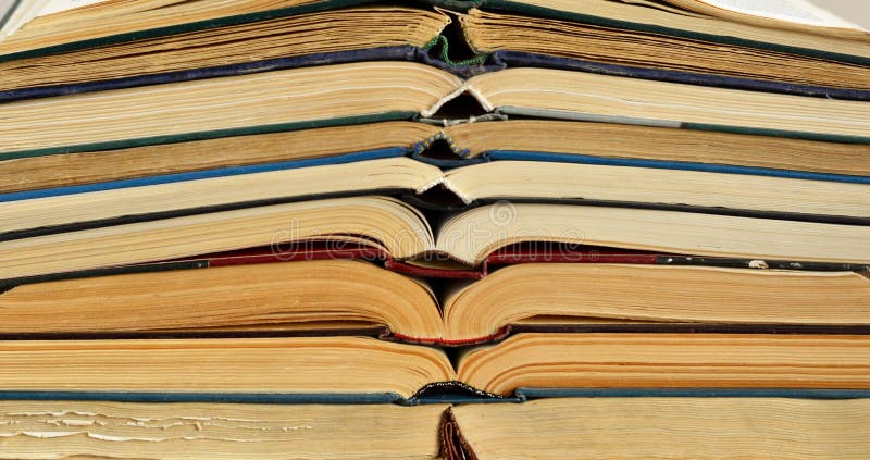 Stack of Open Books with Pages Side View Close-up. Stock Image - Image ...