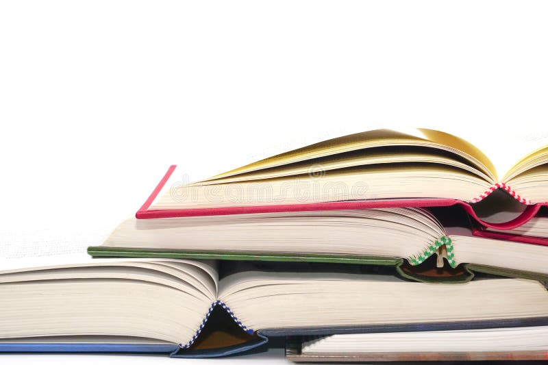 Stack of Open Books and Stacked Together. Knowledge, Research and ...