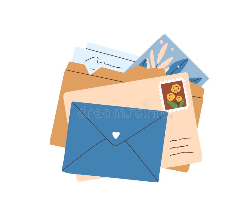 Stack of Open and Closed Envelopes, Postcards, Handwritten Letters ...