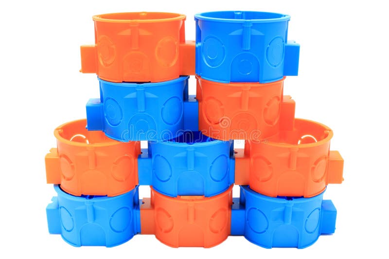 Stack of Orange and Blue Electrical Boxes. White Background Stock Image ...