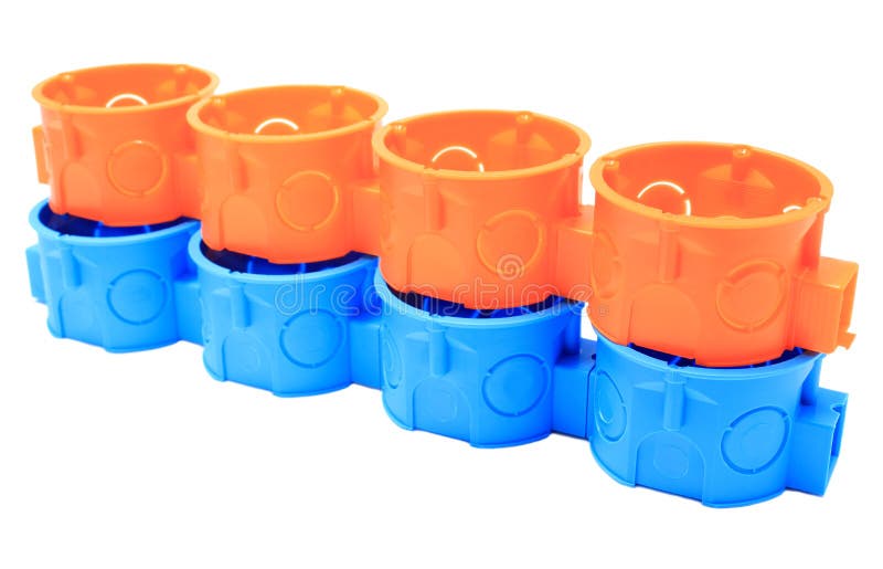Stack of Orange and Blue Electrical Boxes. White Background Stock Photo ...