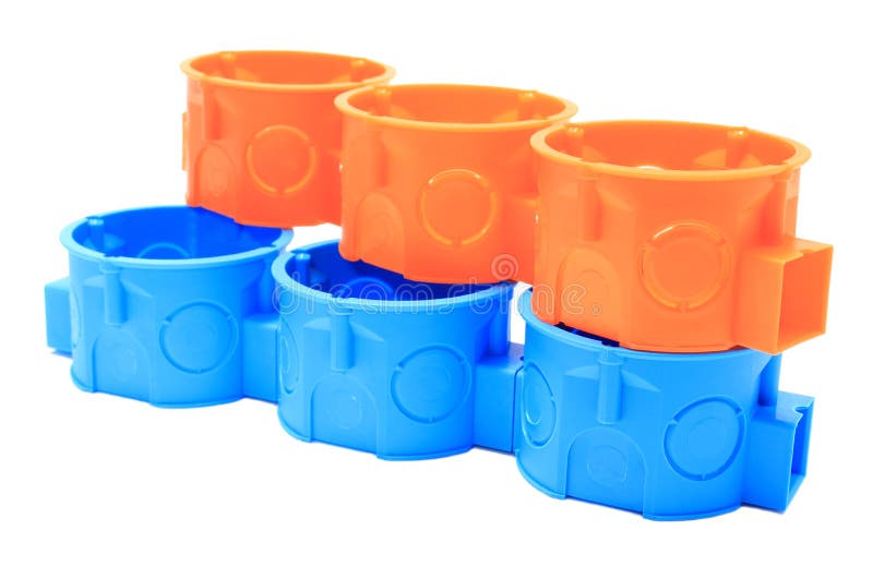 Stack of Orange and Blue Electrical Boxes. White Background Stock Photo ...