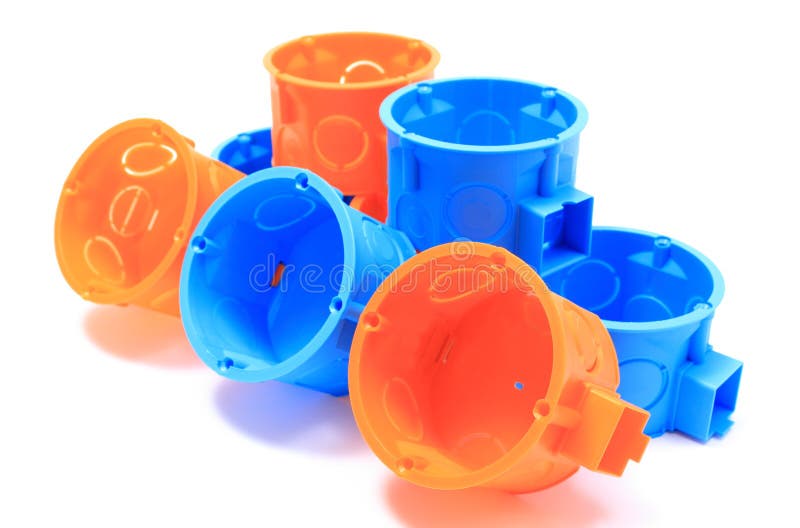 Stack of Orange and Blue Electrical Boxes. White Background Stock Photo ...